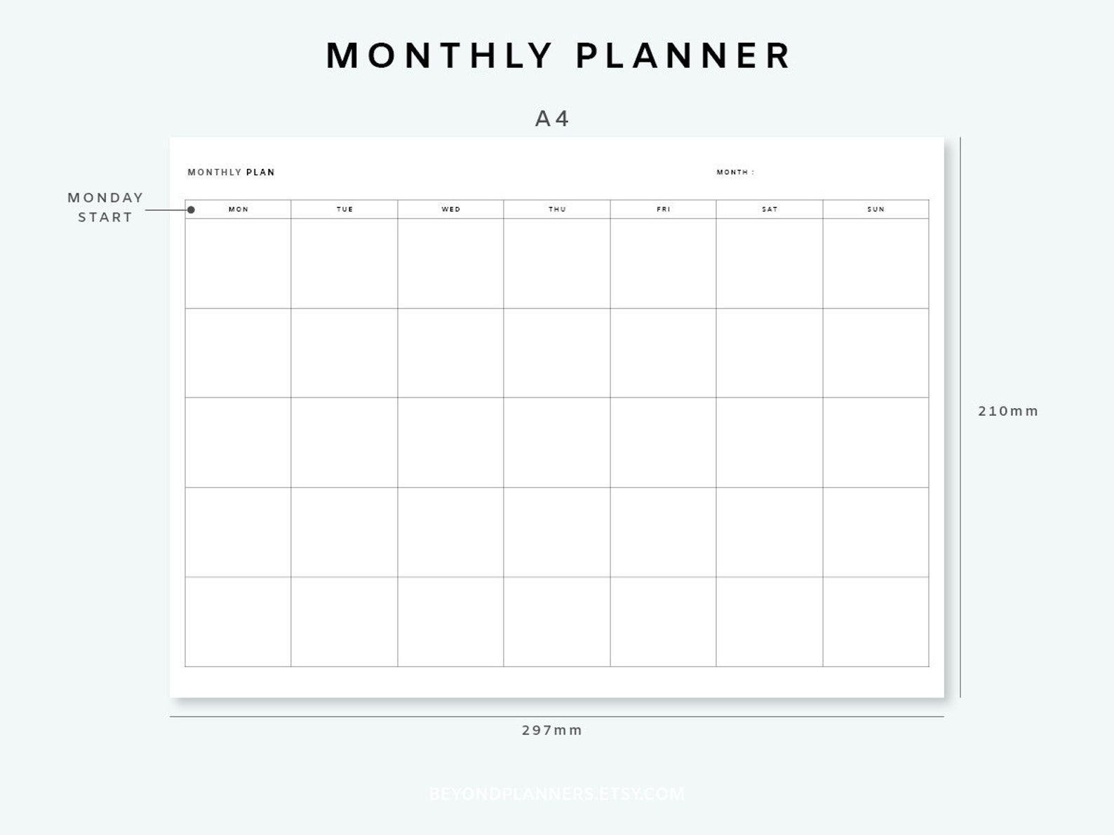 Month on One Page Undated - Monthly Planner Insert | Month on 1 Page ...