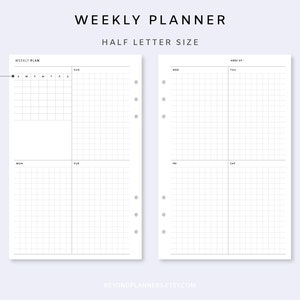 Weekly Planner Printable 2 Page - Week on Two Pages, Week at a Glance ...