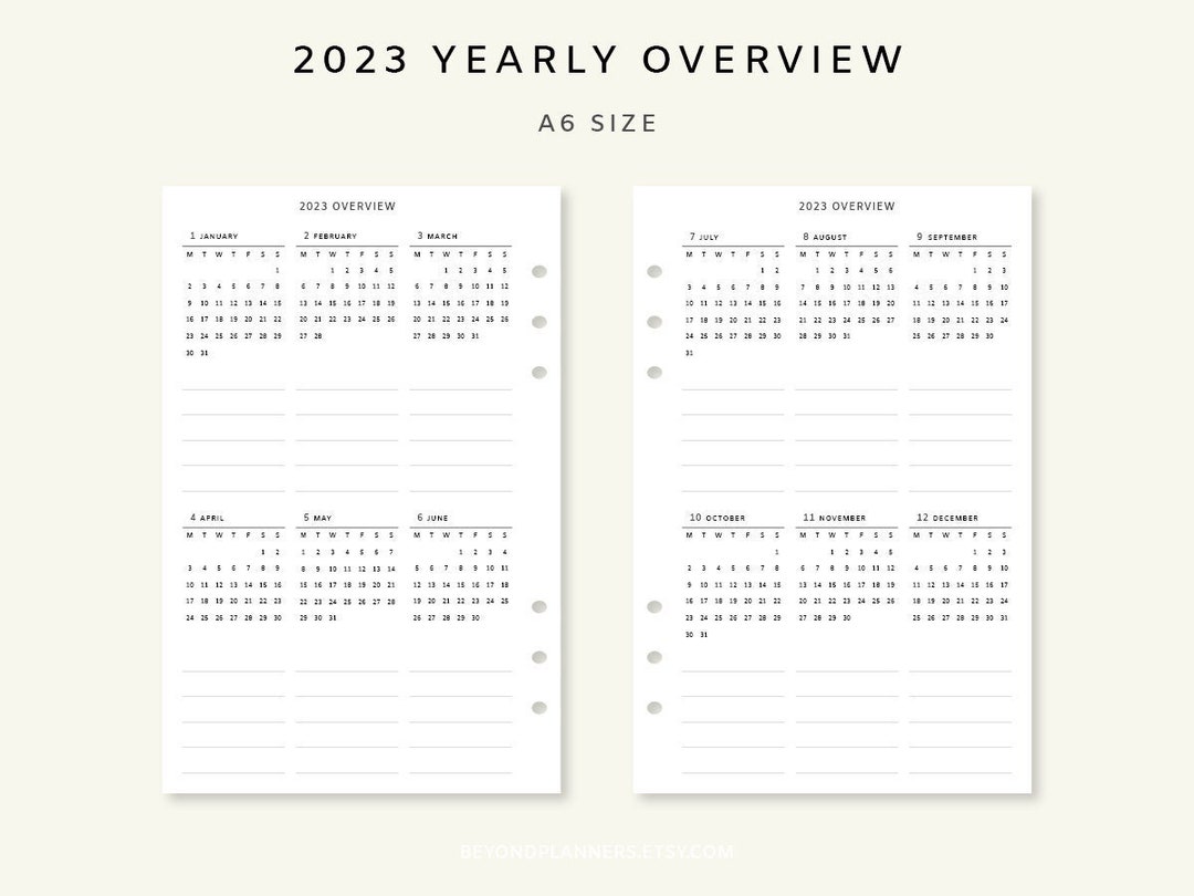 Yearly Overview Printable 2023 Yearly Planner Inserts - Etsy