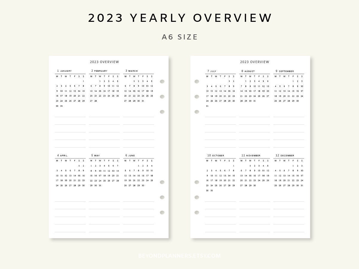 Yearly Overview Printable 2023 Yearly Planner Inserts - Etsy