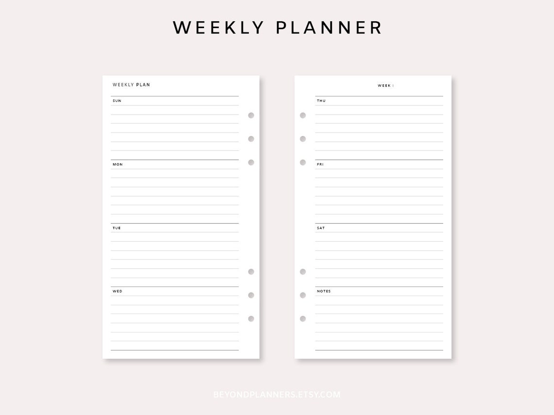 Weekly Planner Printable - Week on Two Pages | Weekly Planner Insert ...