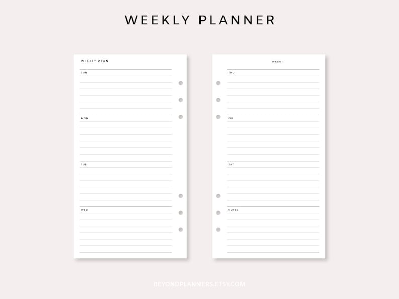 Weekly Planner Printable - Week on Two Pages | Weekly Planner Insert ...