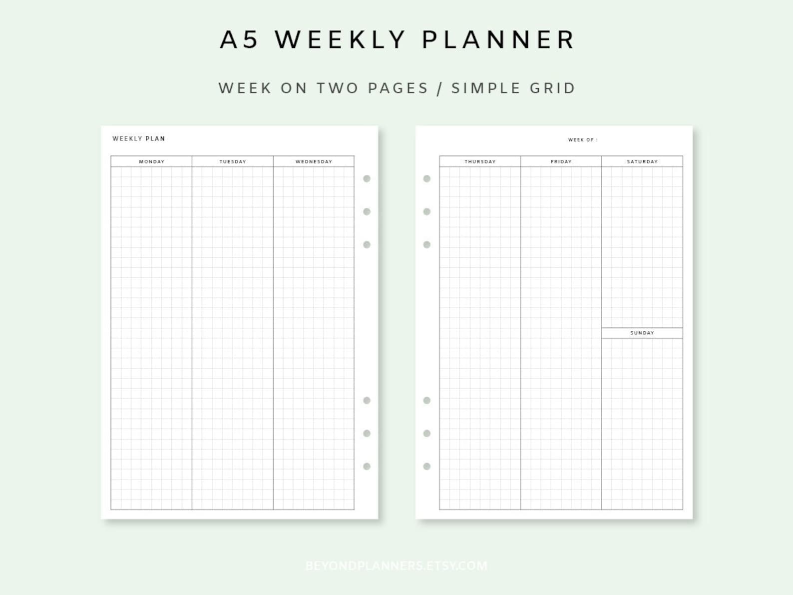 Weekly Planner Printable 2 Page Week on Two Pages Weekly - Etsy