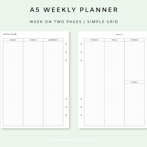Weekly Planner Printable Vertical Week on Two Pages - Etsy