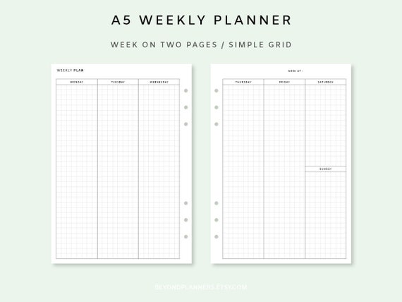 Weekly Planner Printable 2 Page Week on Two Pages Weekly - Etsy