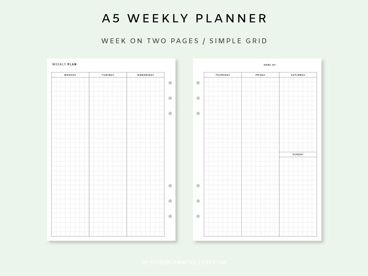 Weekly Planner Printable 2 Page Week on Two Pages Weekly - Etsy