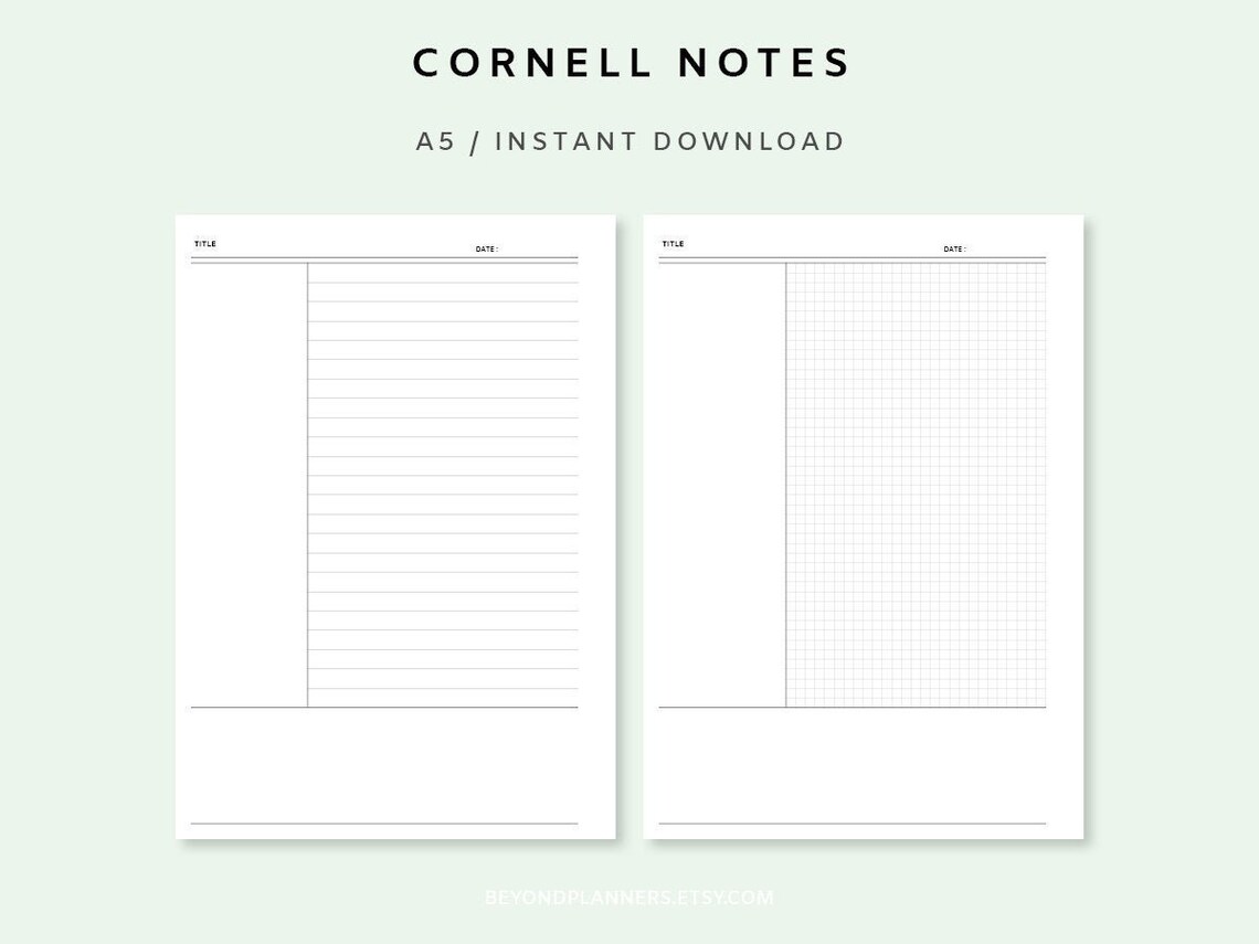 A5 Cornell Notes Cornell Notes Printable Note Template | Etsy