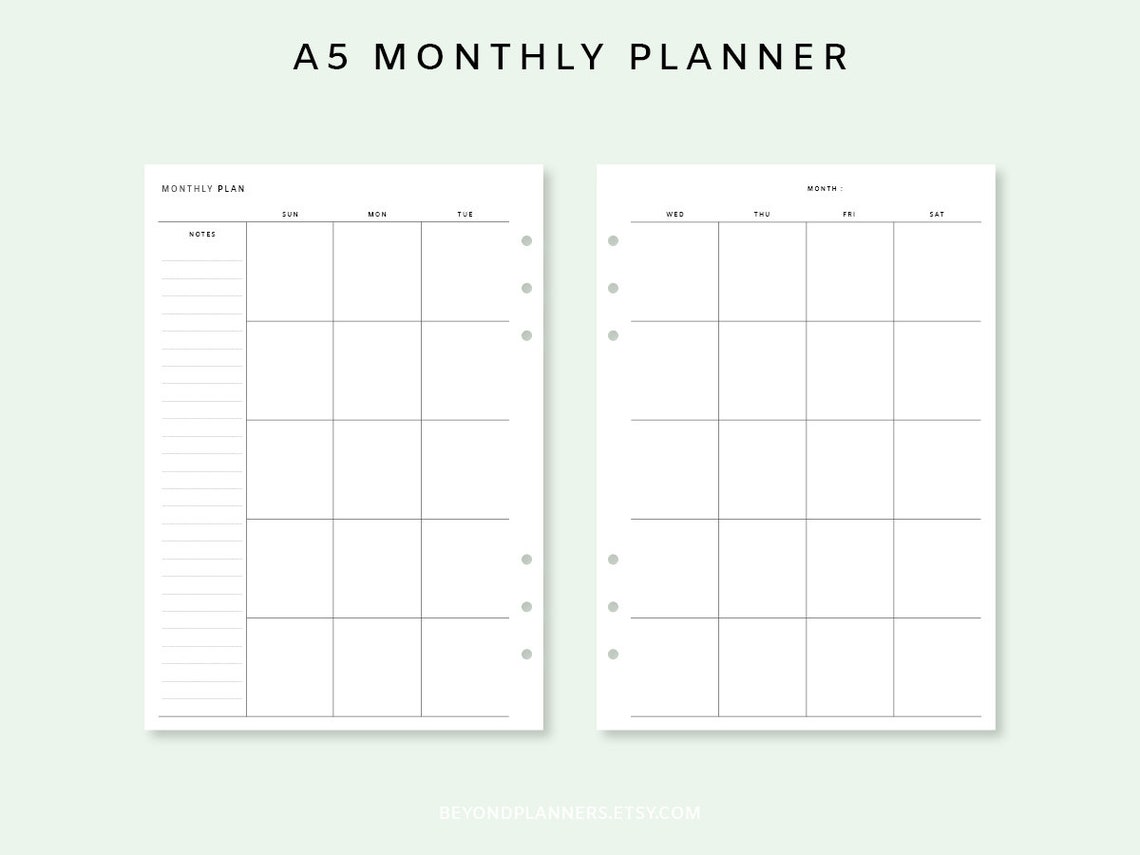 Monthly Planner Printable A5 Undated Monthly Planner Inserts - Etsy