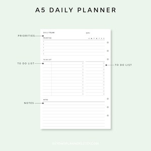 Daily Planner Printable pdf Undated Daily Planner Inserts | Etsy