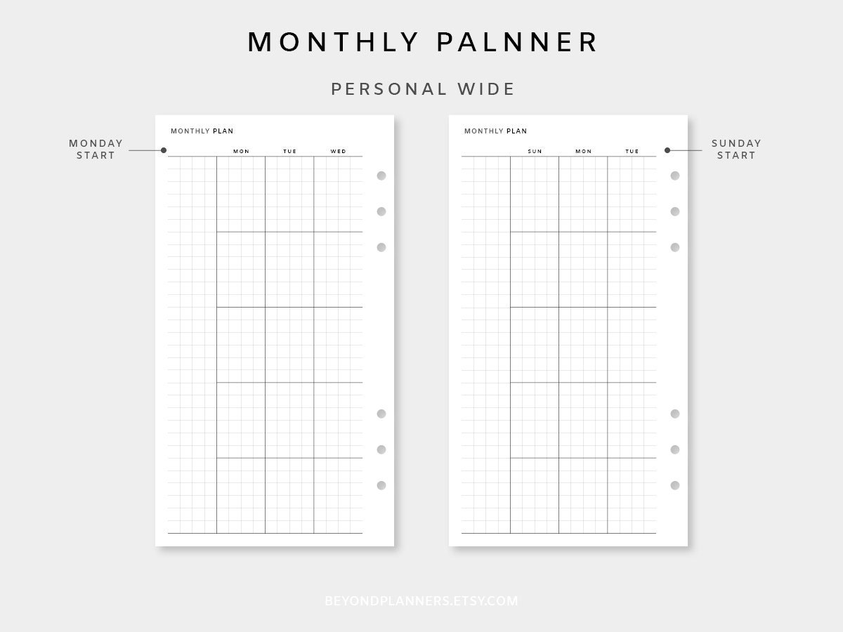 Monthly Planner Printable Month on Two Pages Undated Monthly Planner ...