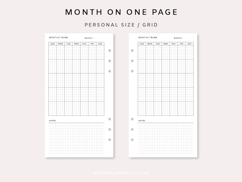 Month on One Page Insert Personal - Undated Monthly Planner PDF ...
