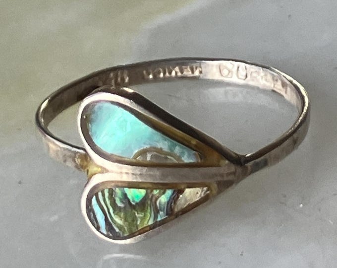 Vintage 925 MEXICO Sterling Silver Abalone Inlaid Heart Thin Ring, Size ...