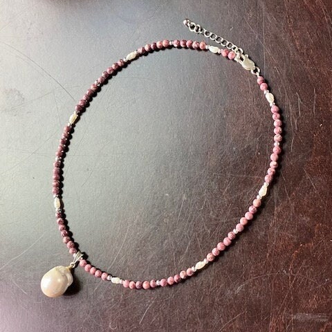 4 Mm Pink Sodalite Gemstone & White Rice Pearls beaded - Etsy