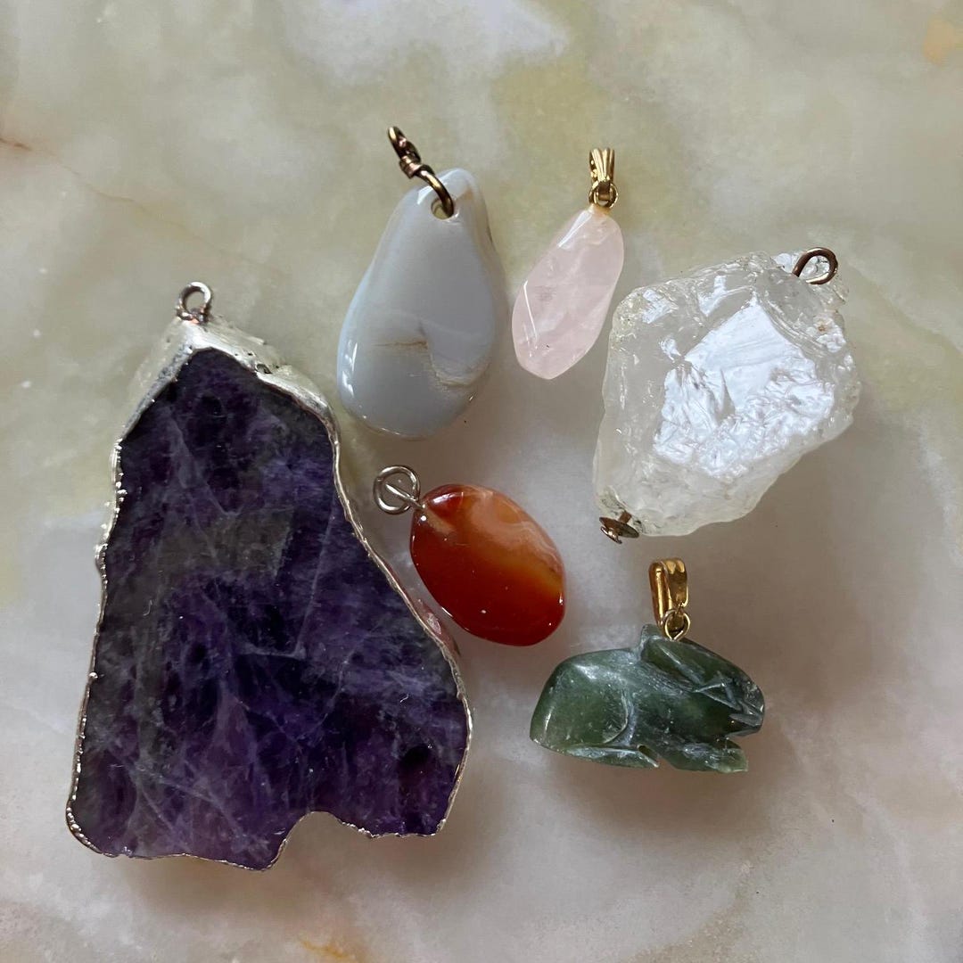 6 Pcs Assorted Vintage Natural Stone Pendants, Set 2 - Etsy
