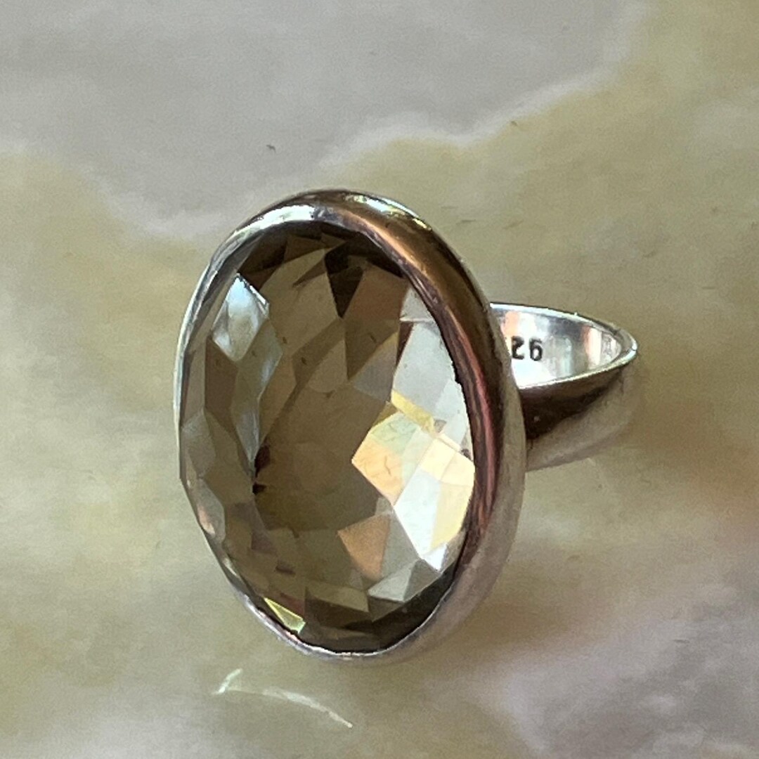 Vintage 925 Sterling Silver Faceted 20 X 25 Mm Big Oval Smoky Quartz ...