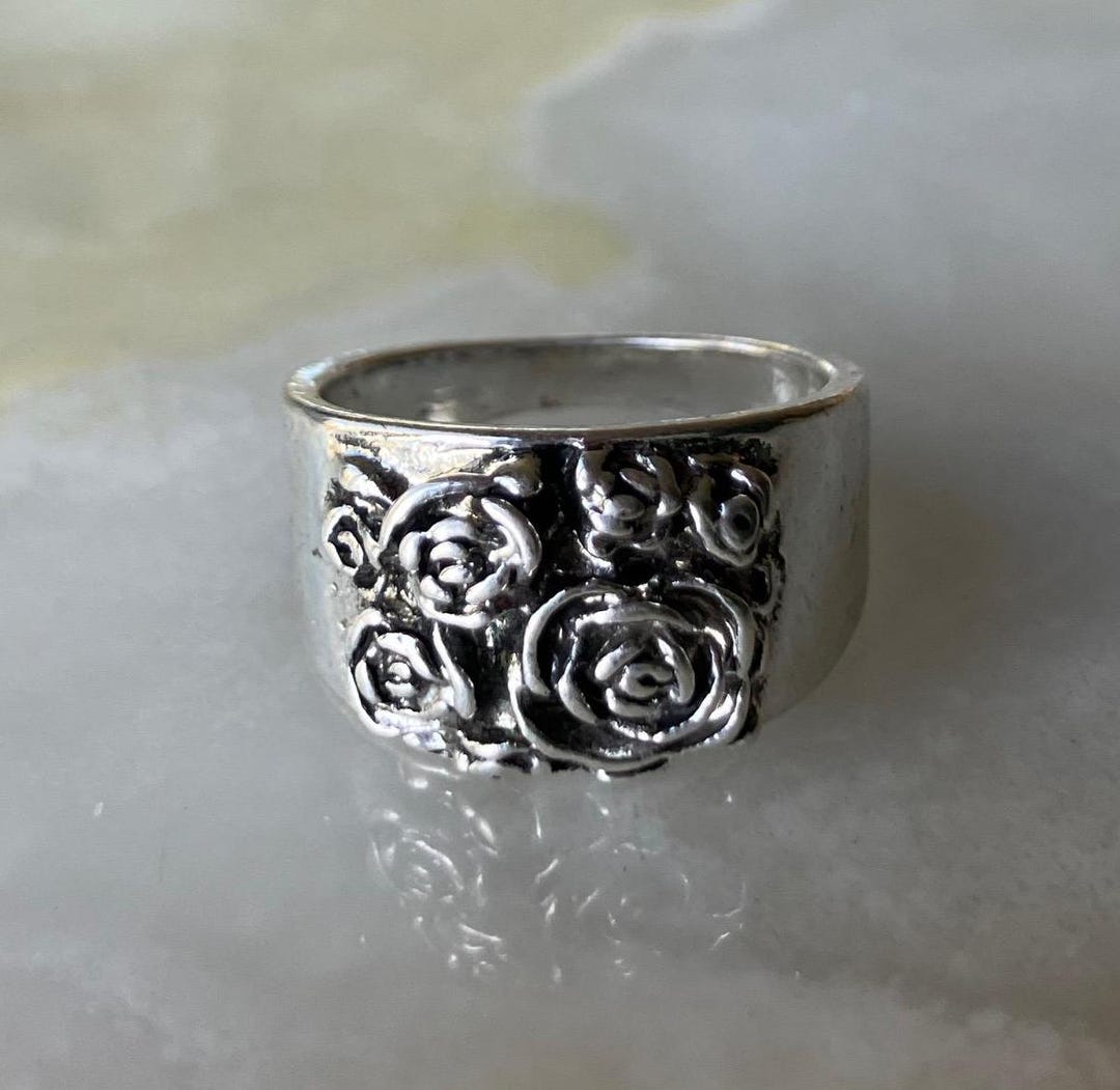 Vintage 925 Sterling Silver Roses Ring - Etsy