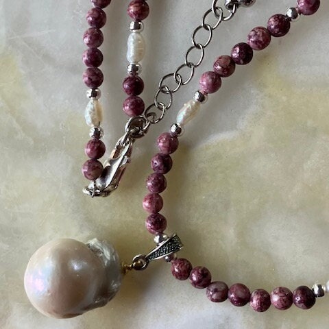 4 Mm Pink Sodalite Gemstone & White Rice Pearls beaded - Etsy