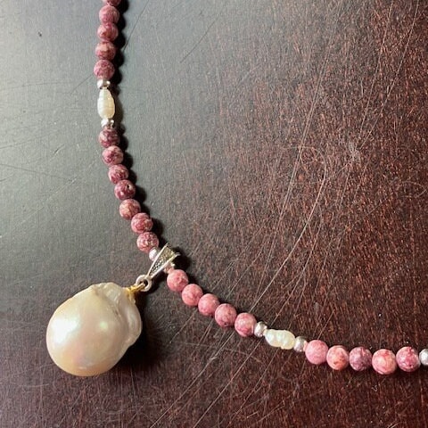 4 Mm Pink Sodalite Gemstone & White Rice Pearls beaded - Etsy