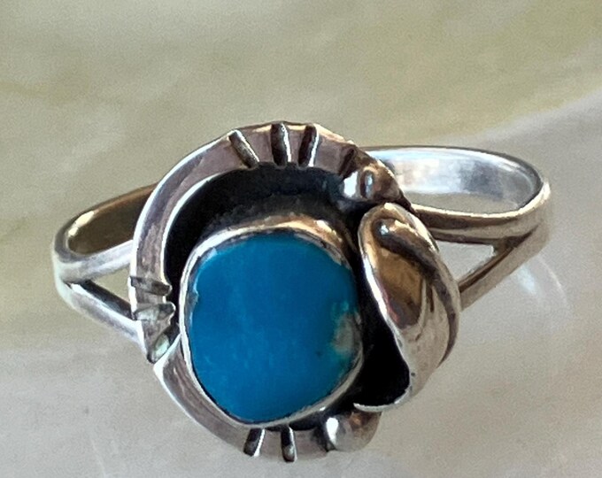 Vintage 925 MEXICO Sterling Silver Southwestern Turquoise Leaf Ring ...