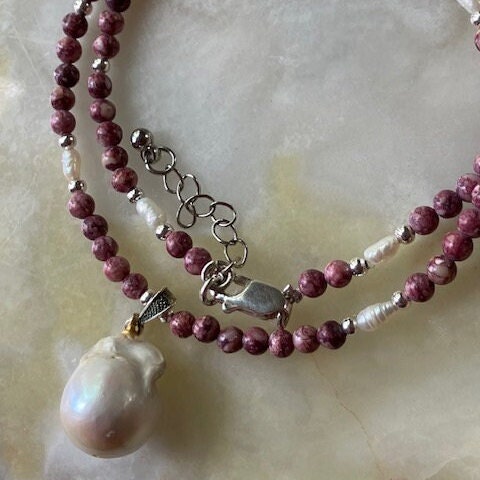 4 Mm Pink Sodalite Gemstone & White Rice Pearls beaded - Etsy