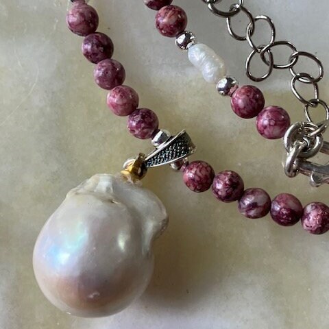 4 Mm Pink Sodalite Gemstone & White Rice Pearls beaded - Etsy