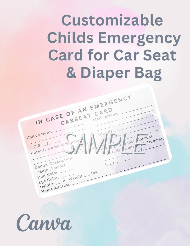 Child EMERGENCY Card for Car Seat or Diaper Bag/ Waller Sized/ - Etsy