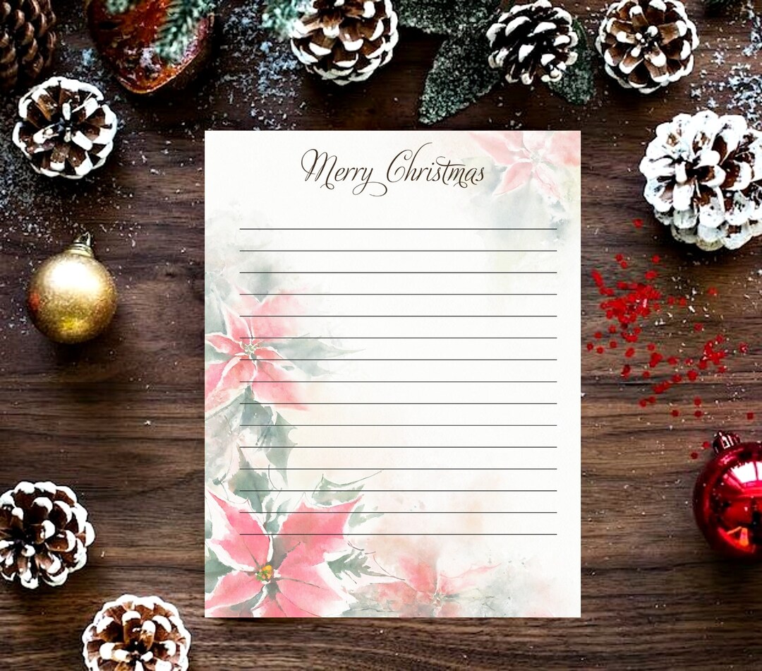 Printable Christmas Stationery Poinsettia Background Holiday Paper ...
