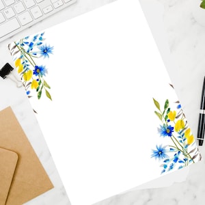 Blue and Yellow Floral Border Printable Stationery Set Digital Download ...