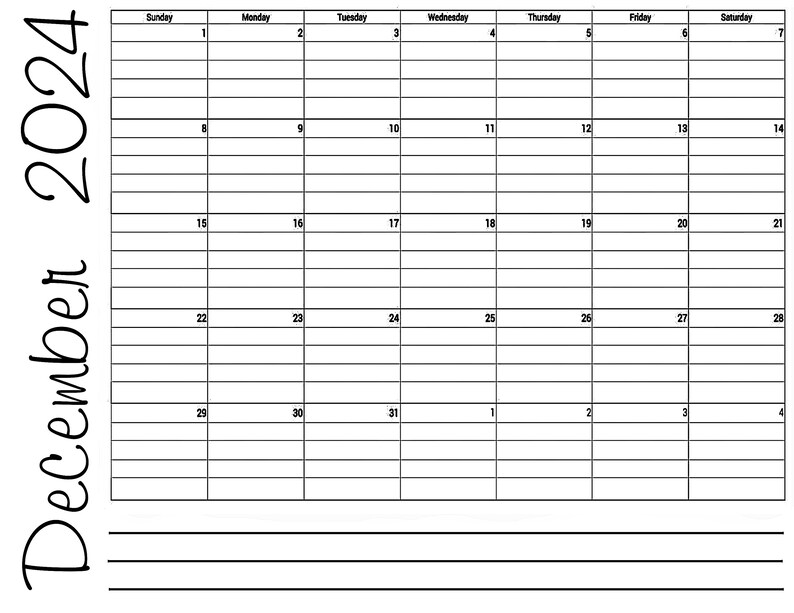 Full Year 2024 Printable Monthly Lined Planning Calendars August 2023 ...
