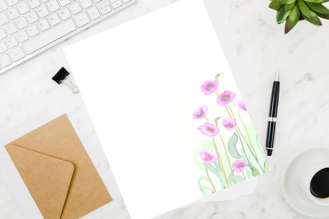 Pink Watercolor Poppies Digital Stationery Set Printable Download - Etsy