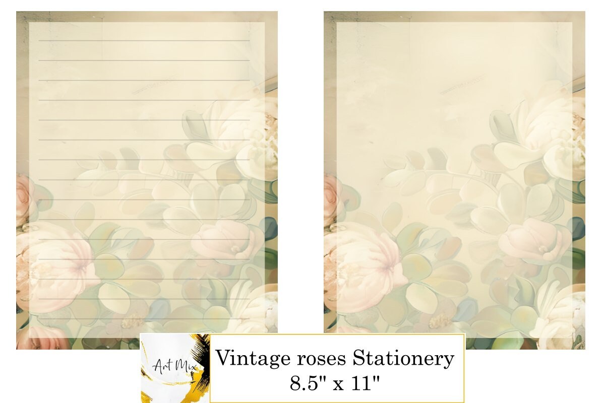 Vintage Roses Printable Stationery Set Download - Etsy