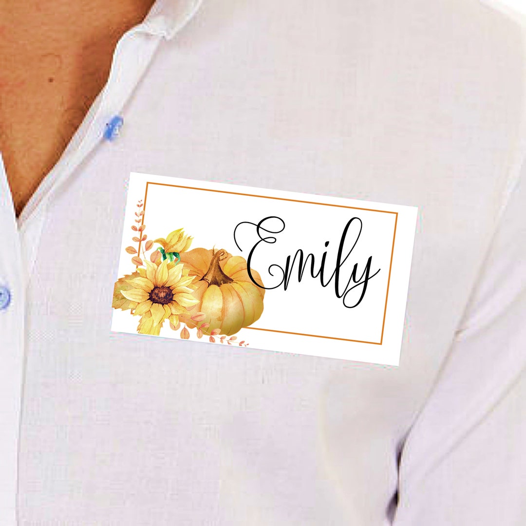 Printable Autumn Name Tags Watercolor Pumpkin and Sunflower ...