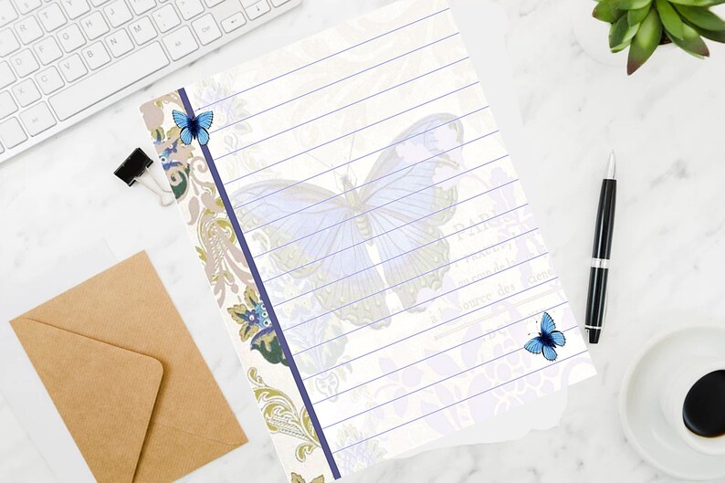 Blue Butterfly Digital Stationery Printable Download - Etsy