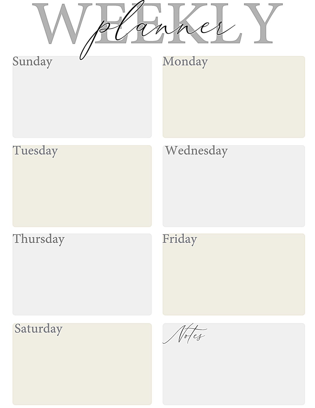 Printable Weekly Planner Elegant Minimalist in Two Tone Portait Grid ...