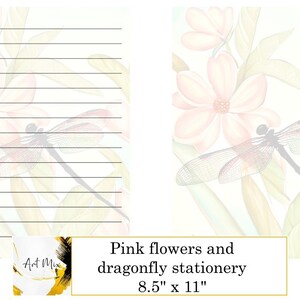 Pink Flowers and Dragonfly Digital Stationery Set Printable Download - Etsy