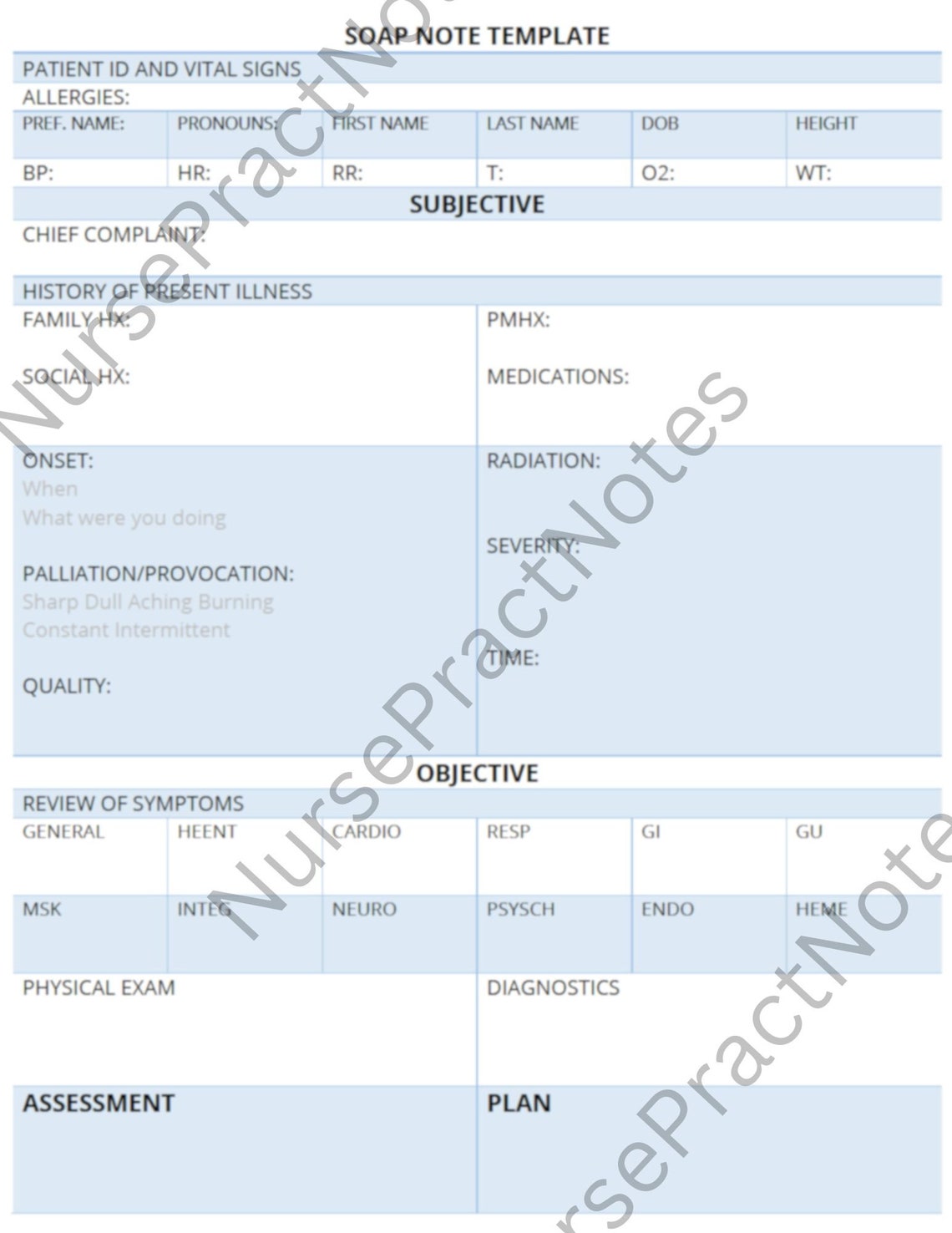 NP SOAP Note Template - Etsy