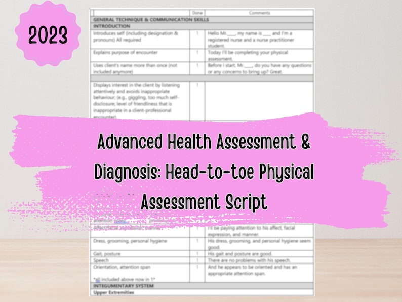 Advanced Health Assessment and Diagnosis Head-to-toe Script - Etsy