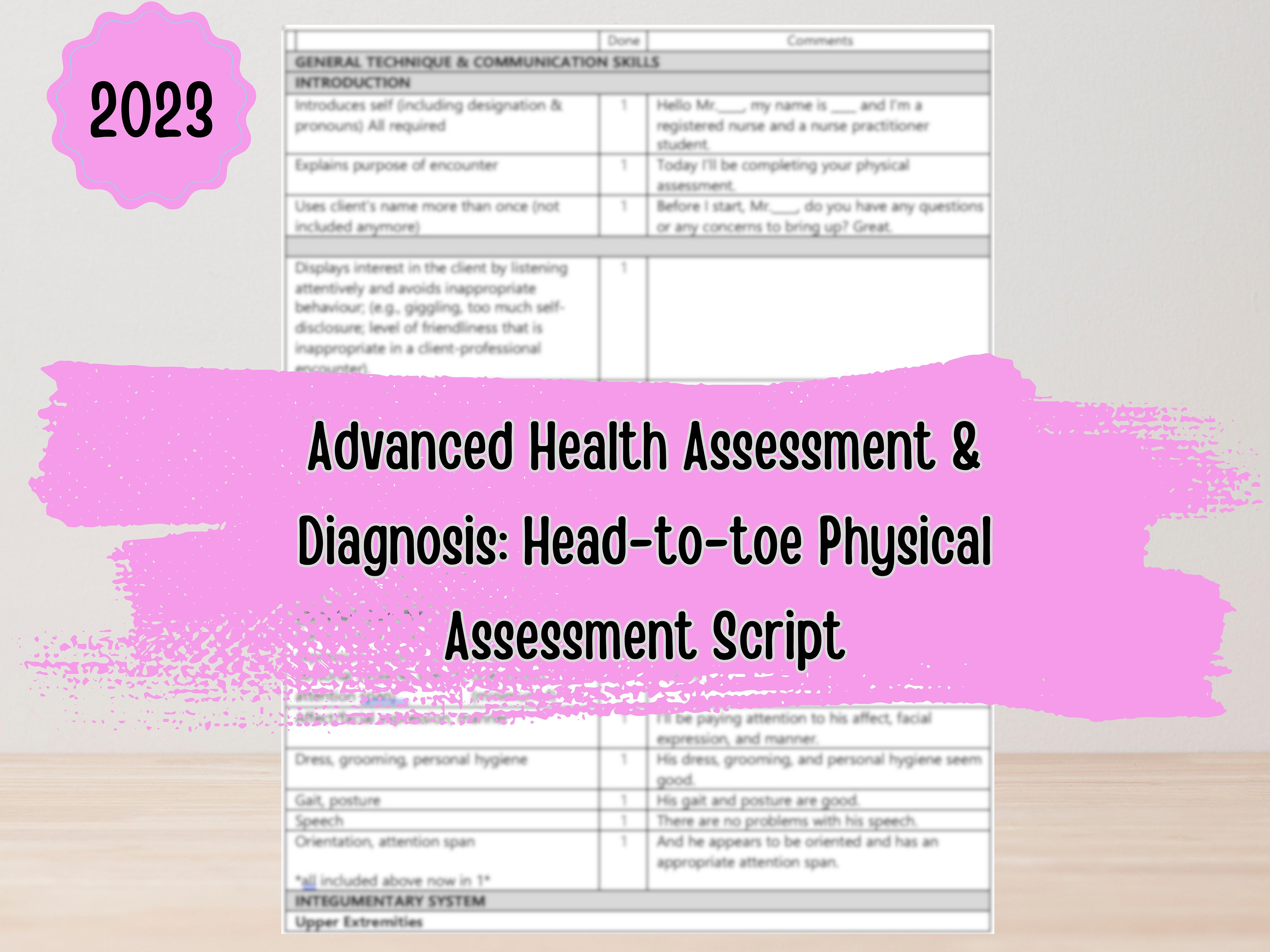Advanced Health Assessment and Diagnosis Head-to-toe Script - Etsy