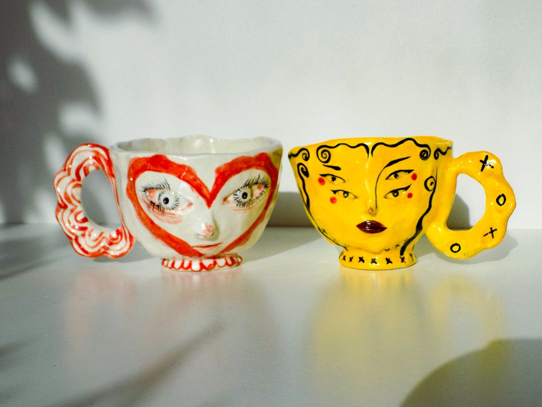 Chunky Wonky Ceramic Tea Cup With Faces - Etsy UK