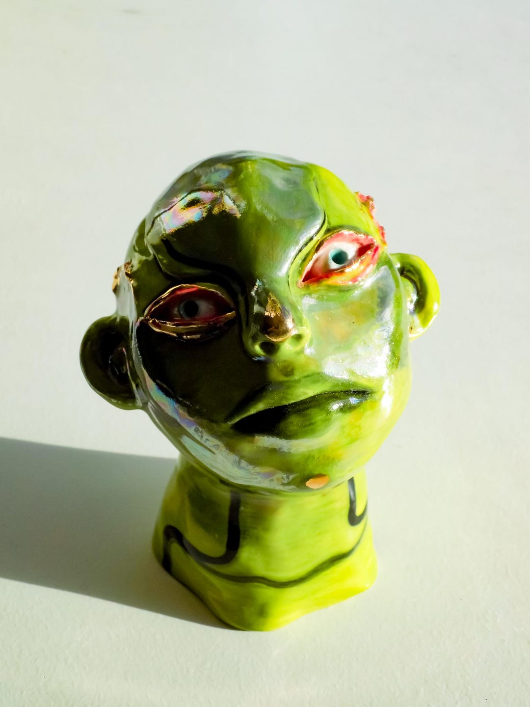 Handmade Ceramic Illustration Figure Head, Gold and Pearlescent Details ...