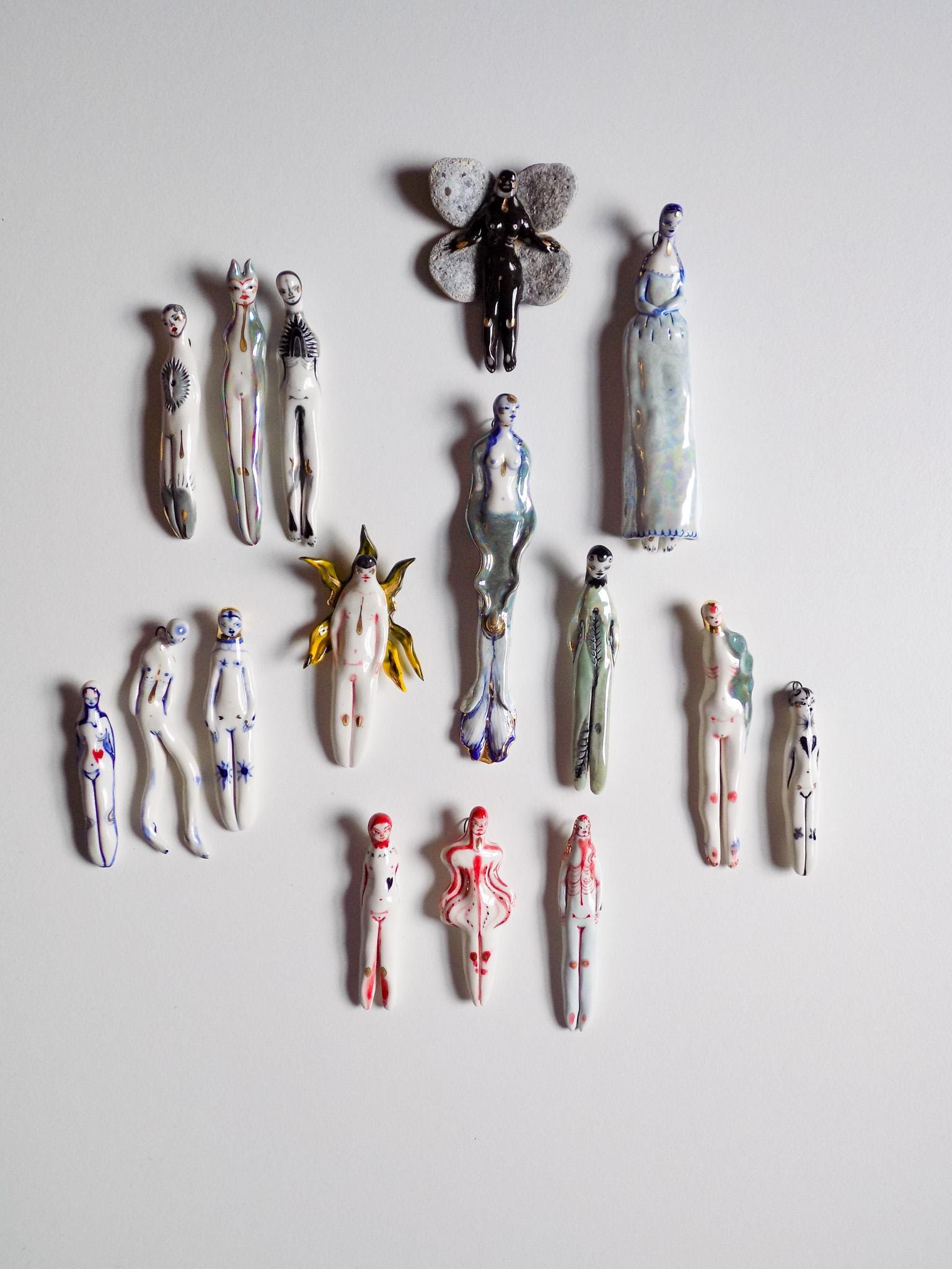Porcelain Little Ladies - Ceramic Figures, Hanging Wall Art - Etsy