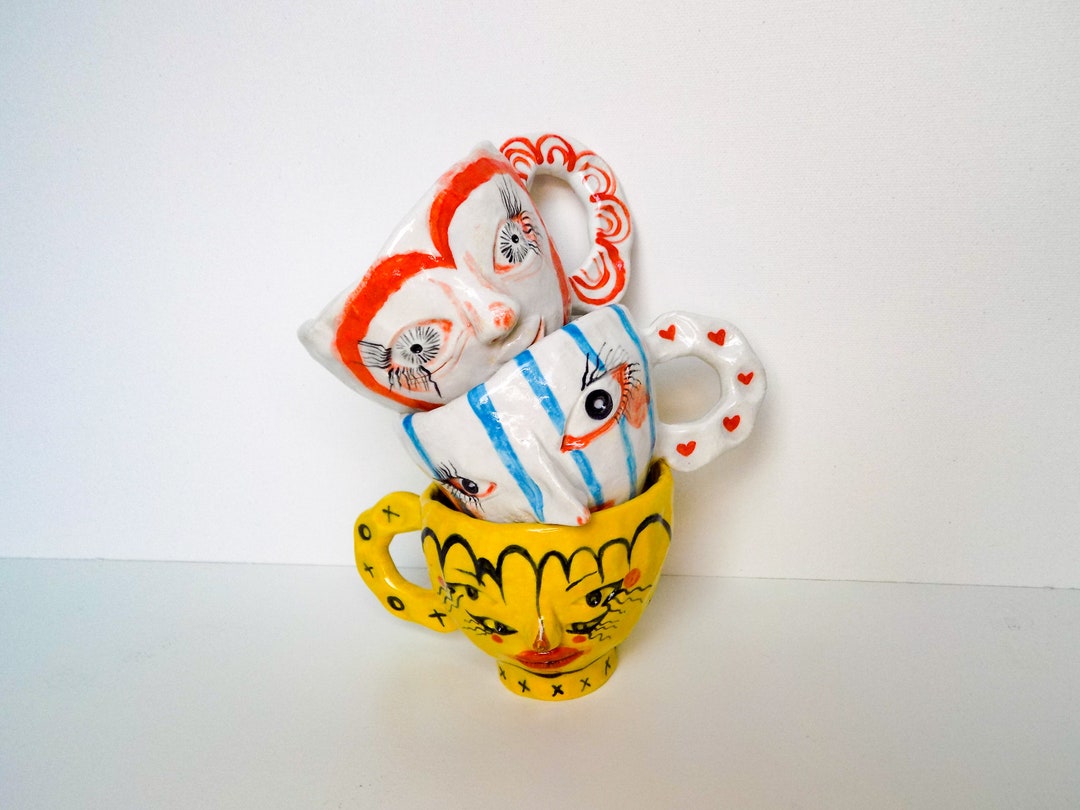 Chunky Wonky Ceramic Tea Cup With Faces - Etsy UK