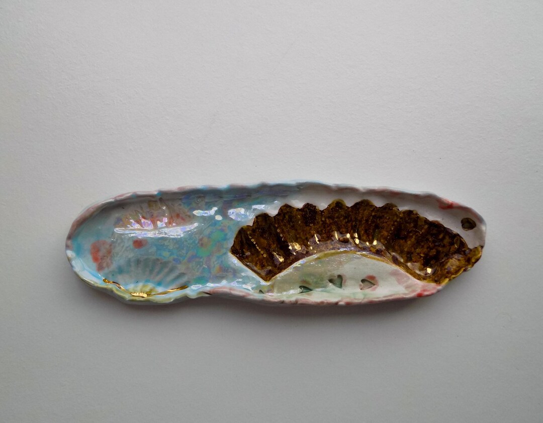 Prehistoric Fossil Imprint Ceramic Art, Unique Clay Piece With Glazes ...