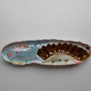 Prehistoric Fossil Imprint Ceramic Art, Unique Clay Piece With Glazes ...