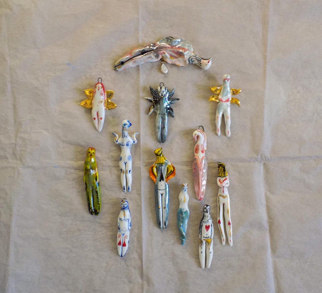 Porcelain Little Ladies - Ceramic Figures, Hanging Wall Art - Etsy