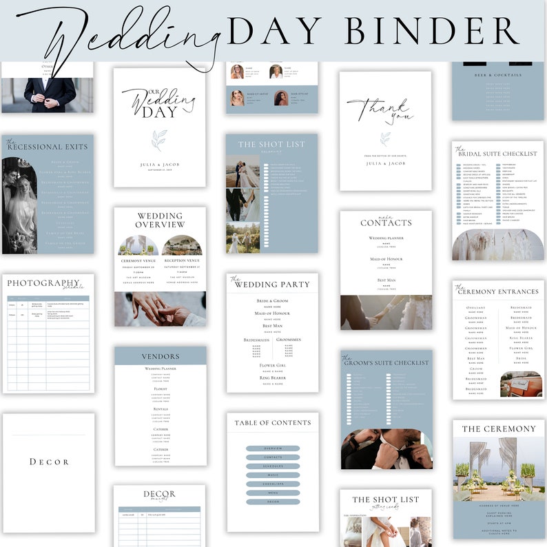 PACKAGED Wedding Day Binder Template, Complete Wedding Planner Template ...