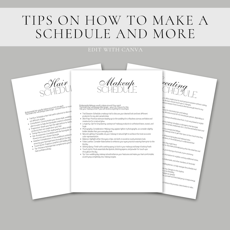 Wedding Hair and Makeup Schedule Template, Digital Wedding Glam ...