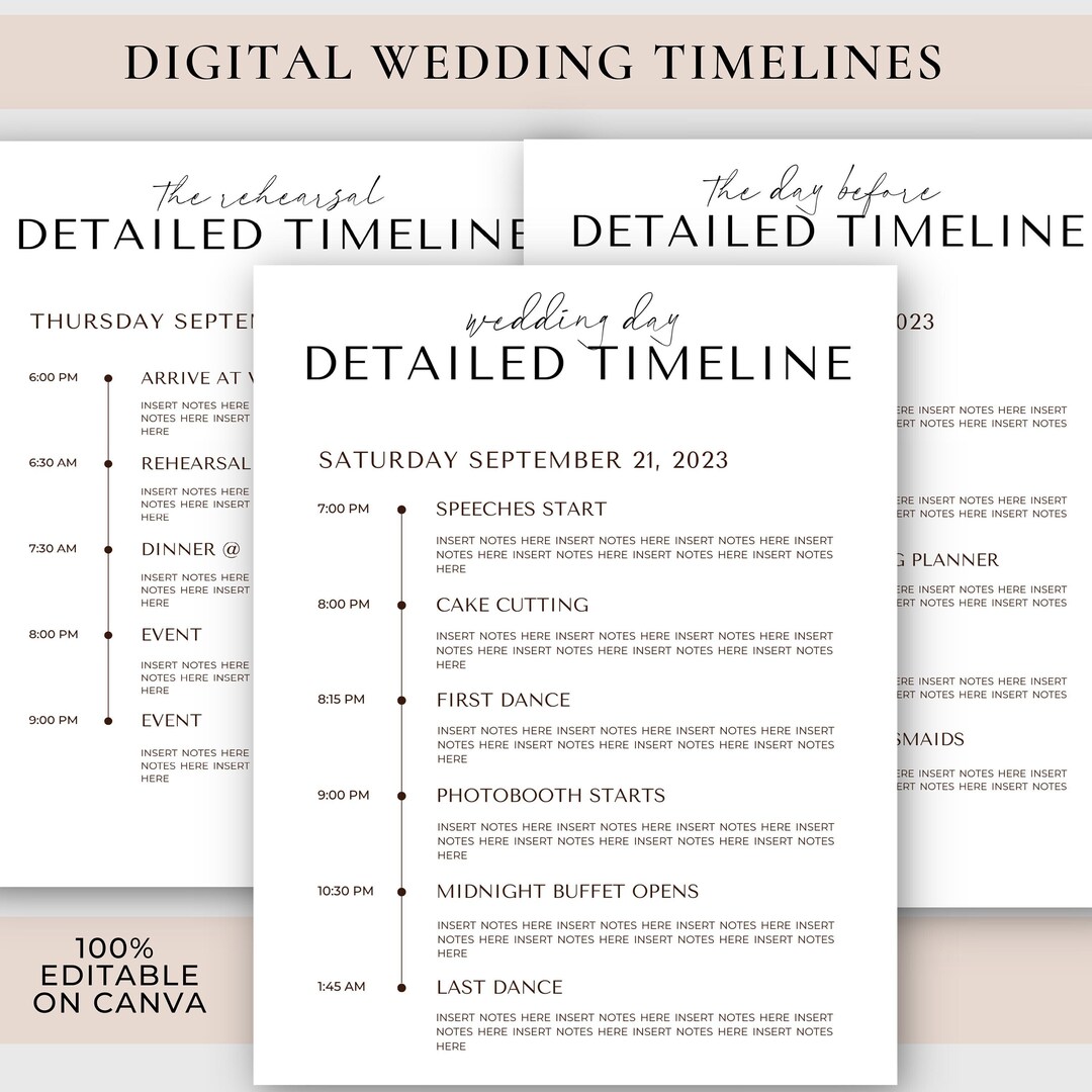 Digital Wedding Timeline Template Wedding Schedule Itinerary - Etsy
