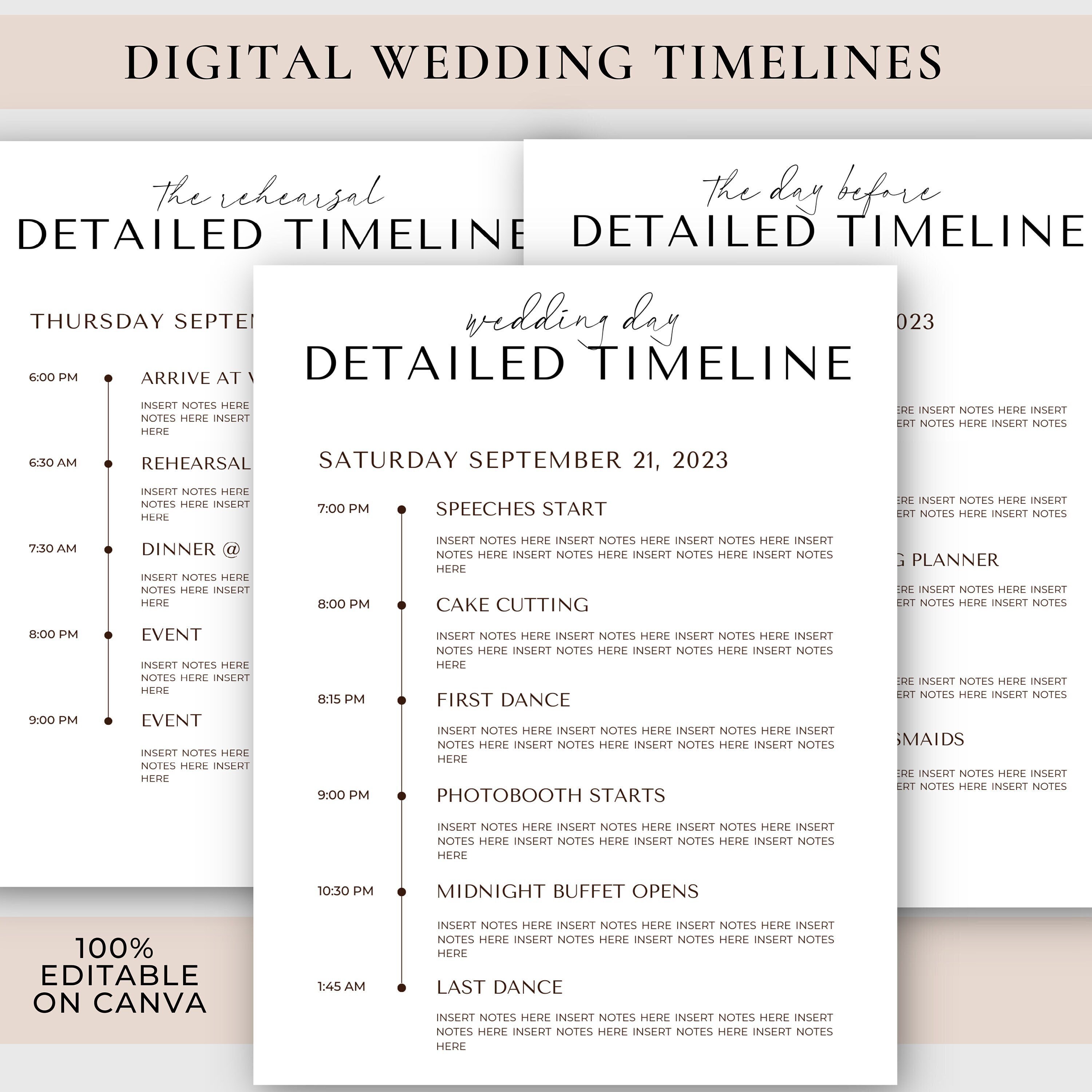 Digital Wedding Timeline Template Wedding Schedule Itinerary - Etsy ...