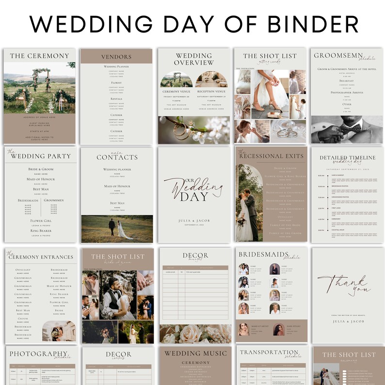 PACKAGED Wedding Day Binder Template, Complete Wedding Planner Template ...